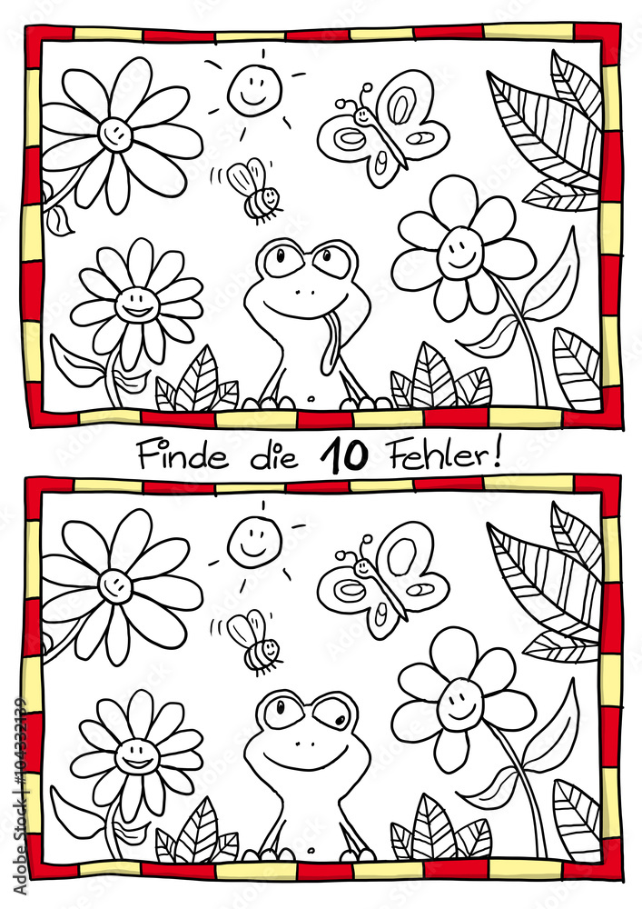 Fehlerbild Frosch mit 10 Fehlern Stock Illustration | Adobe Stock