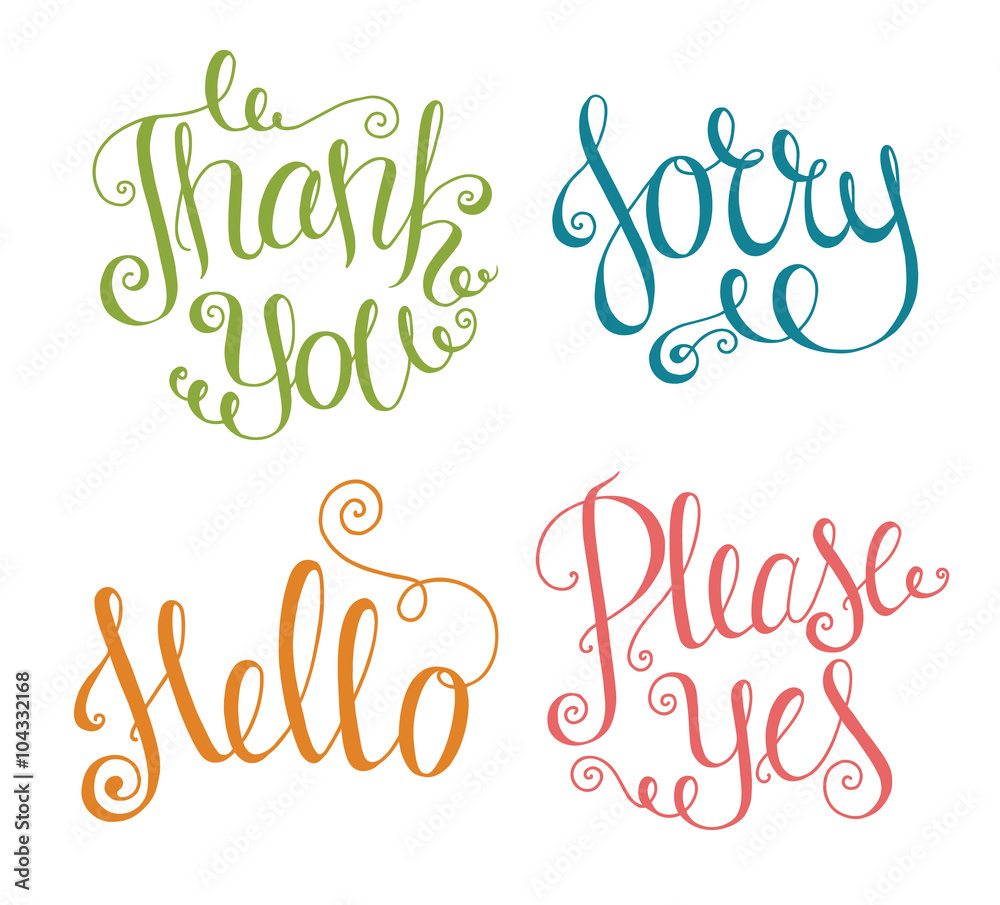 Colored doodle typography quotes. Cute romantic lettering - Sorry ...