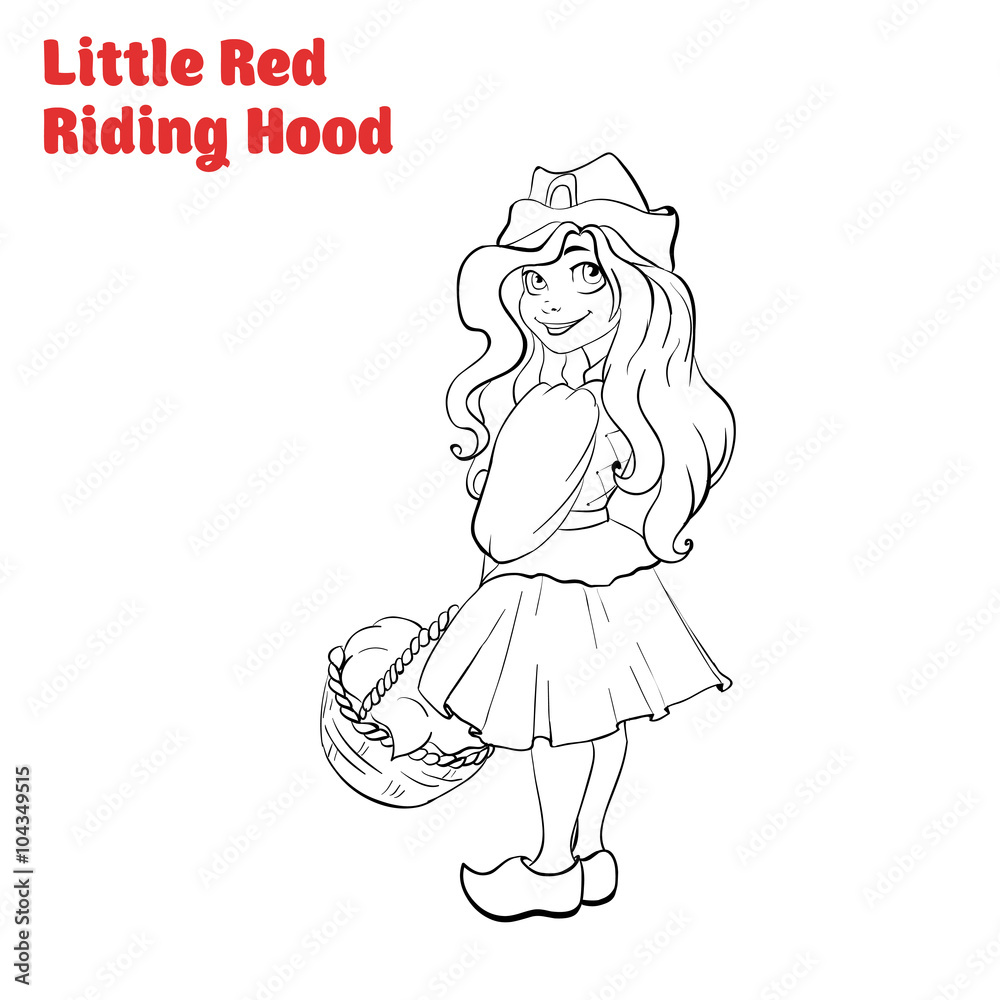 Cartoon Little Red Riding Hood. Contour, outline illustration. Child ...