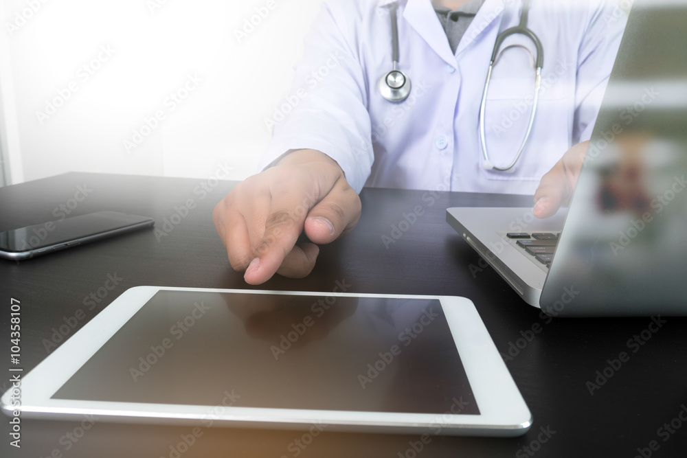 Medicine doctor hand working with modern computer and digital pr Stock ...