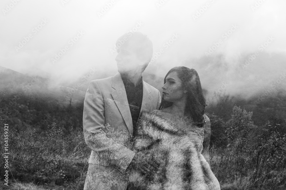 Double exposure Portrait attractive couple in love, combined wit Stock ...