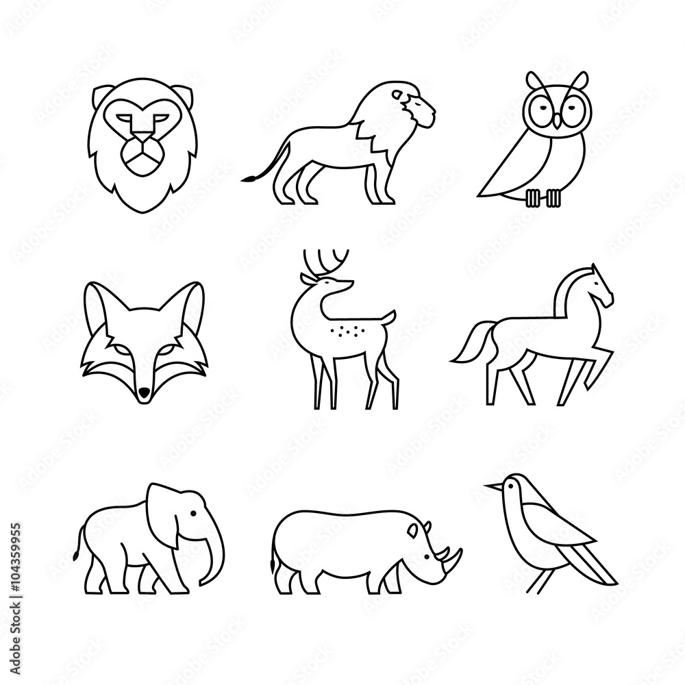 Popular wild life animals thin line art icons set Stock Vector | Adobe ...