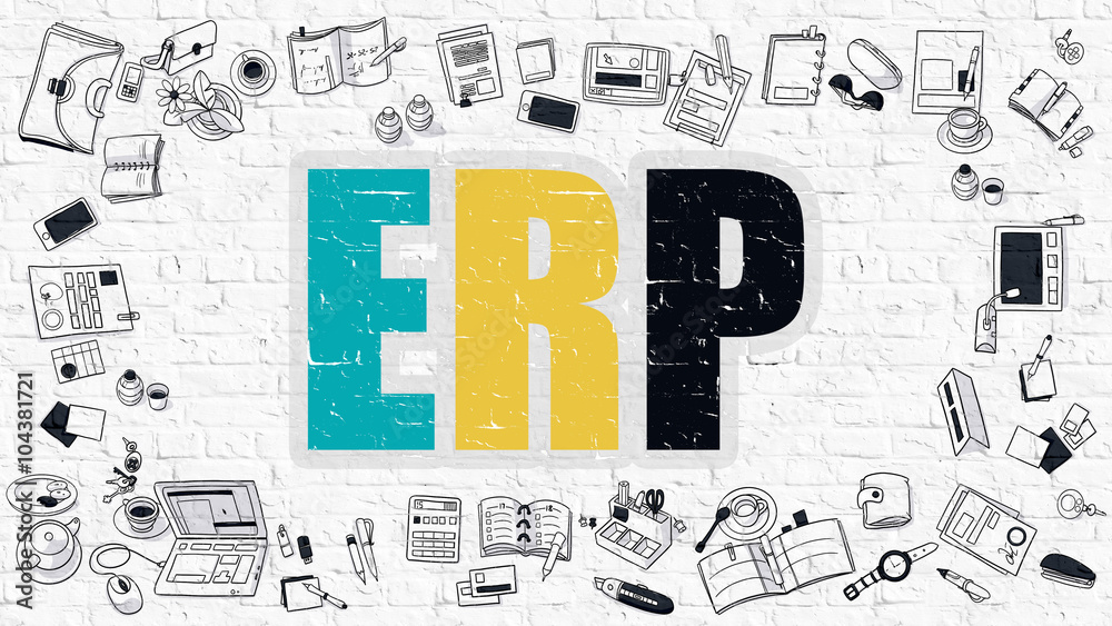 ERP - Enterprise Resource Planning. Multicolor Inscription on White ...
