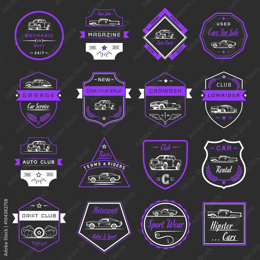 Vector Set of Vintage Car Badges and Sign Stock Vector | Adobe Stock