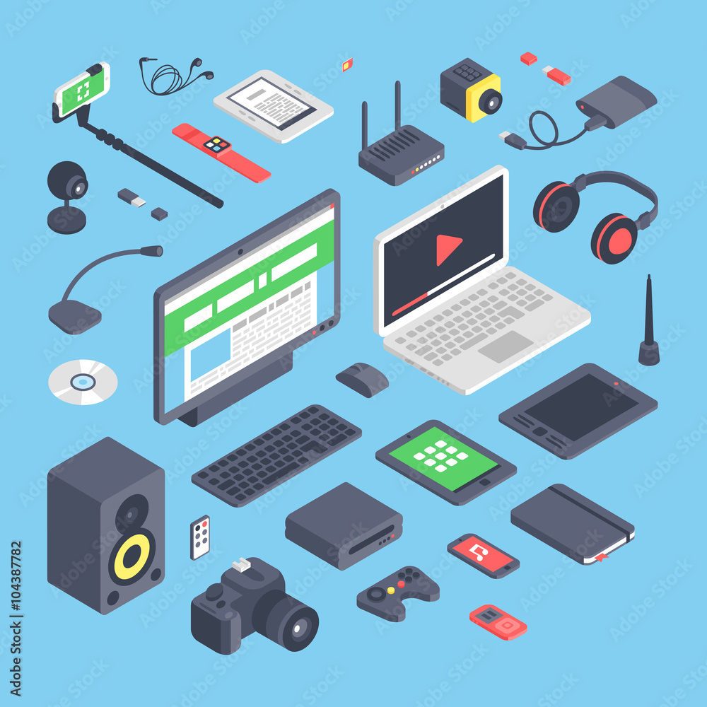 Vector set of isometric computer devices icons. Stock Vector | Adobe Stock