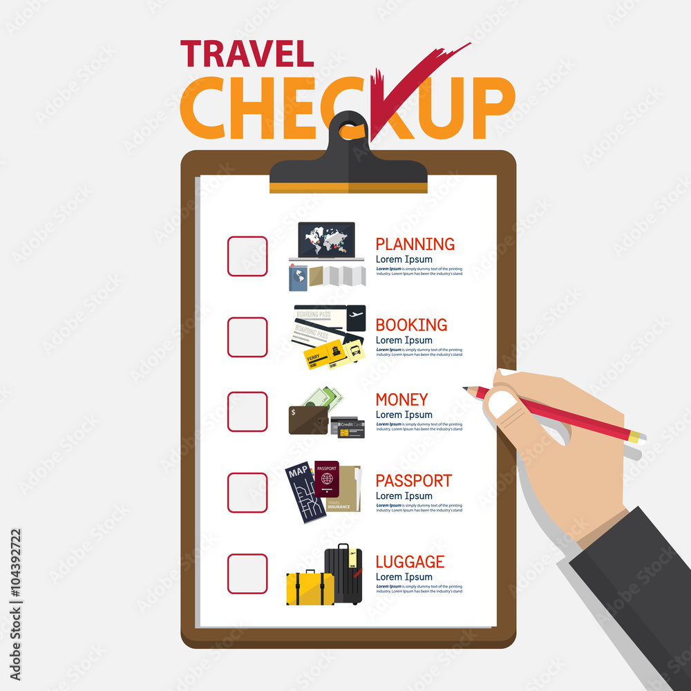 The concept of infographic for travel planning on checkup board in flat ...