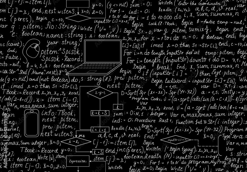 Beautiful Technical Seamless Pattern With Programming Code Plots And Schemes You Can Use Any