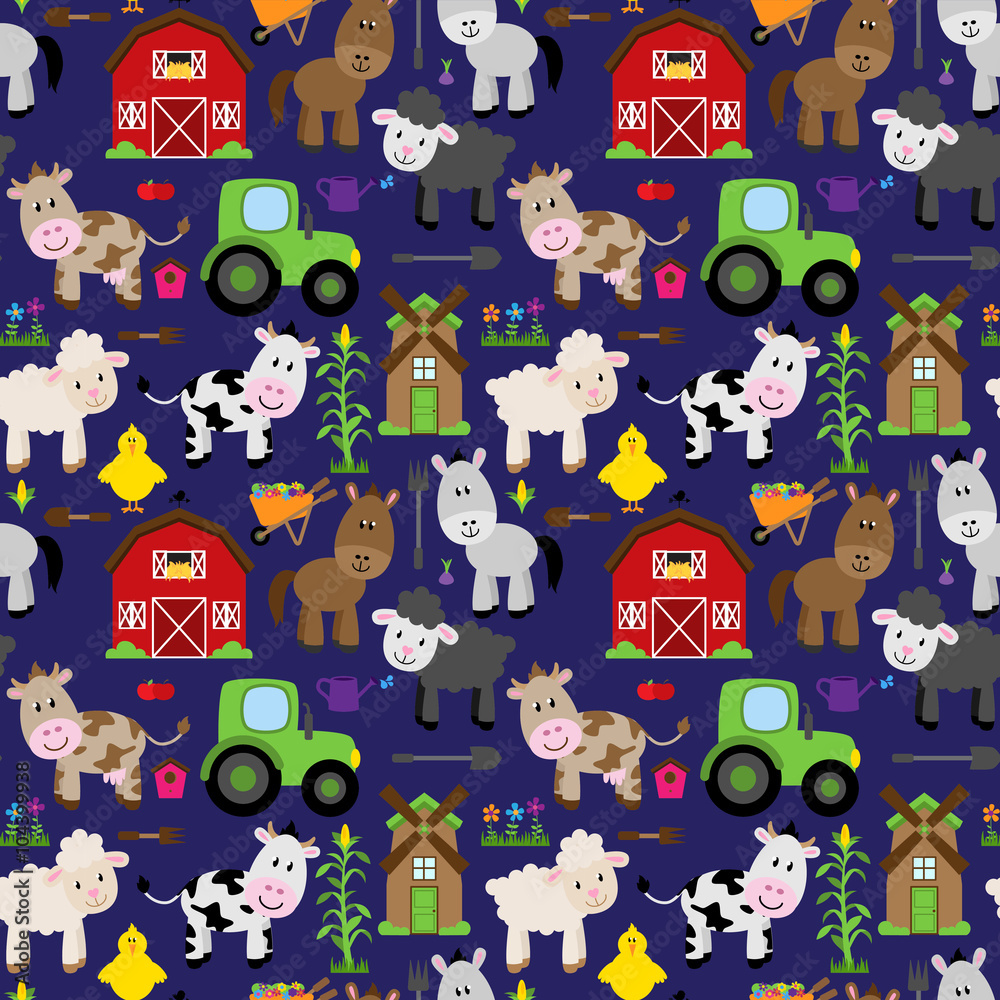 Seamless, Tileable Farm Animal and Barnyard Background Pattern Stock ...