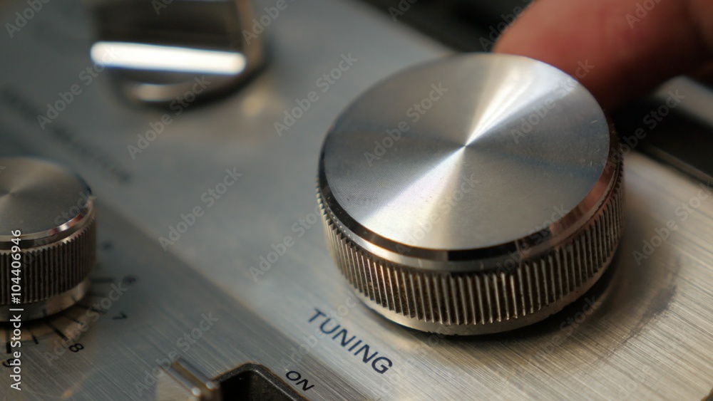 Ancient FM radio tuner adjusting stations and frequency close-up 4K ...