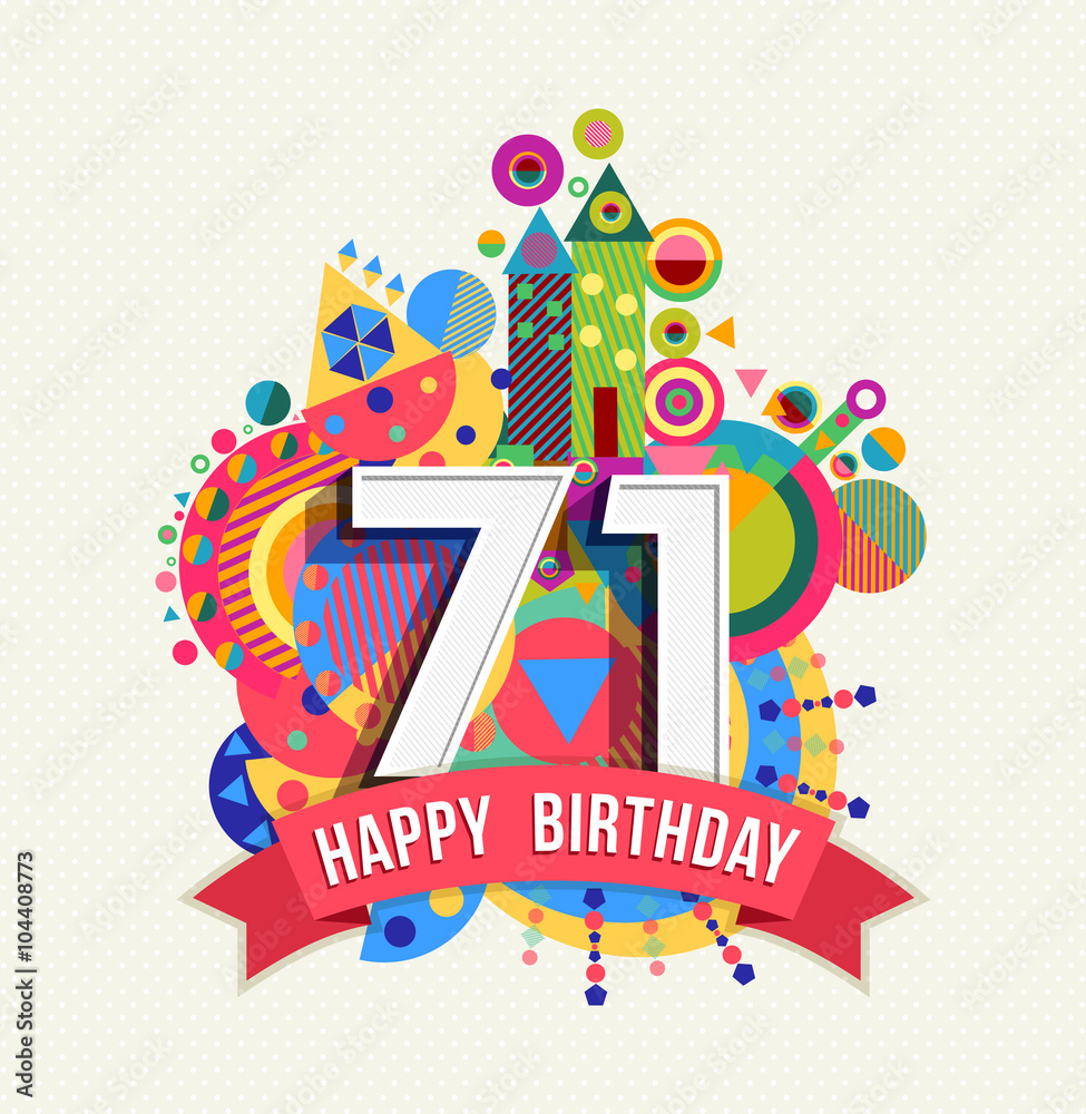 Happy birthday 71 year greeting card poster color Stock Vector | Adobe ...