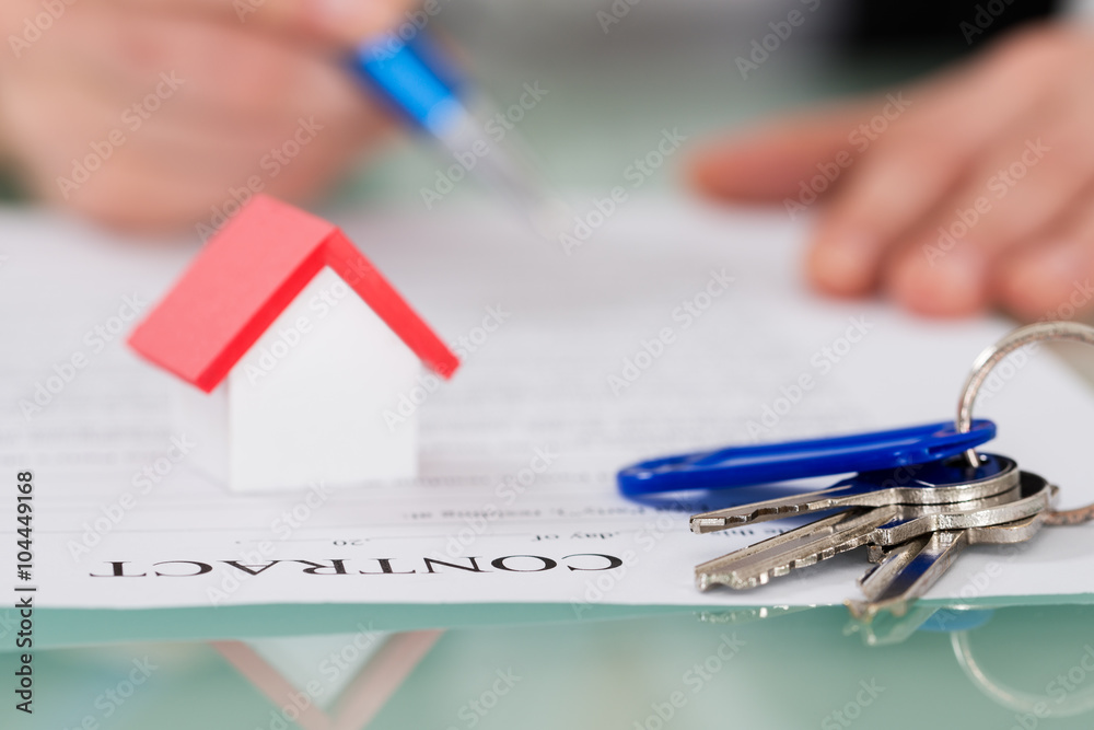 Contract With Key And House Model On Desk Stock Photo | Adobe Stock