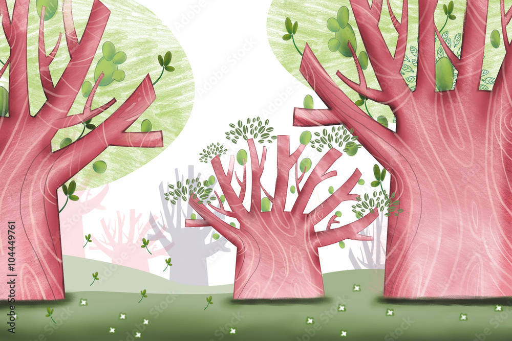 Creative Illustration and Innovative Art: Big Tree Forest. Realistic ...