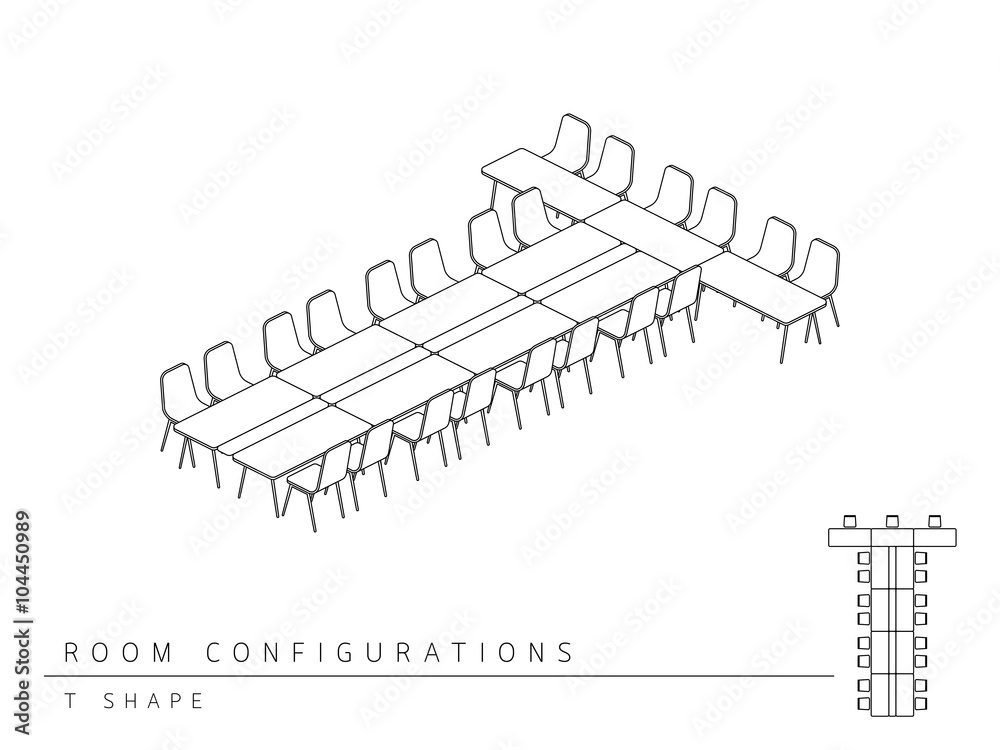 Meeting room setup layout configuration T Shape isometric style ...
