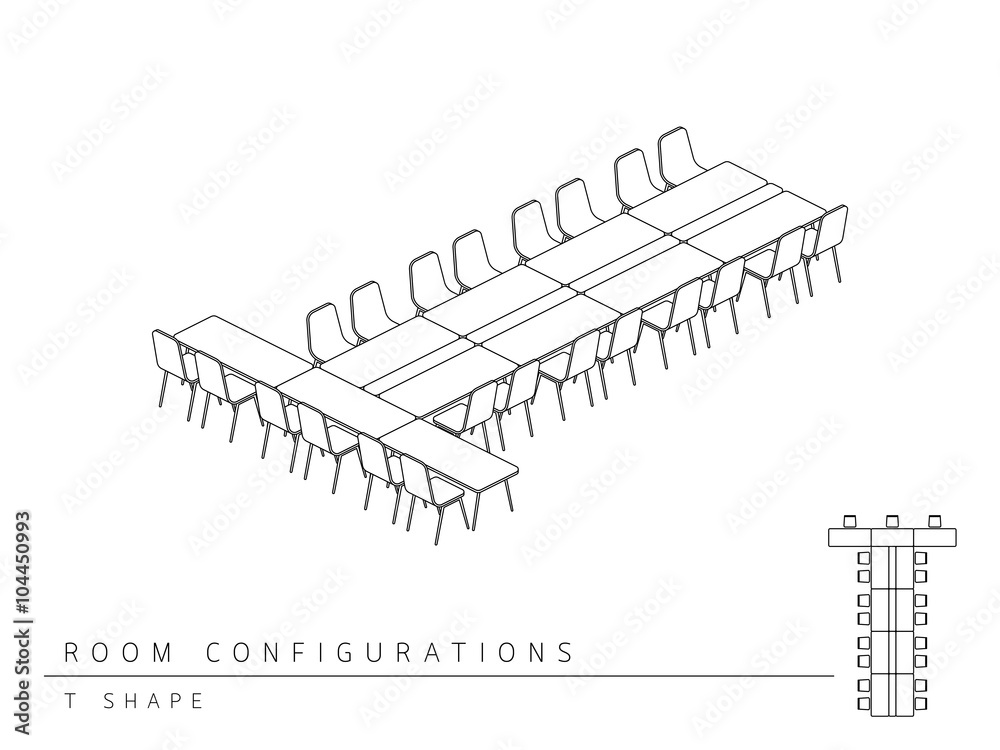 Meeting room setup layout configuration T Shape isometric style ...