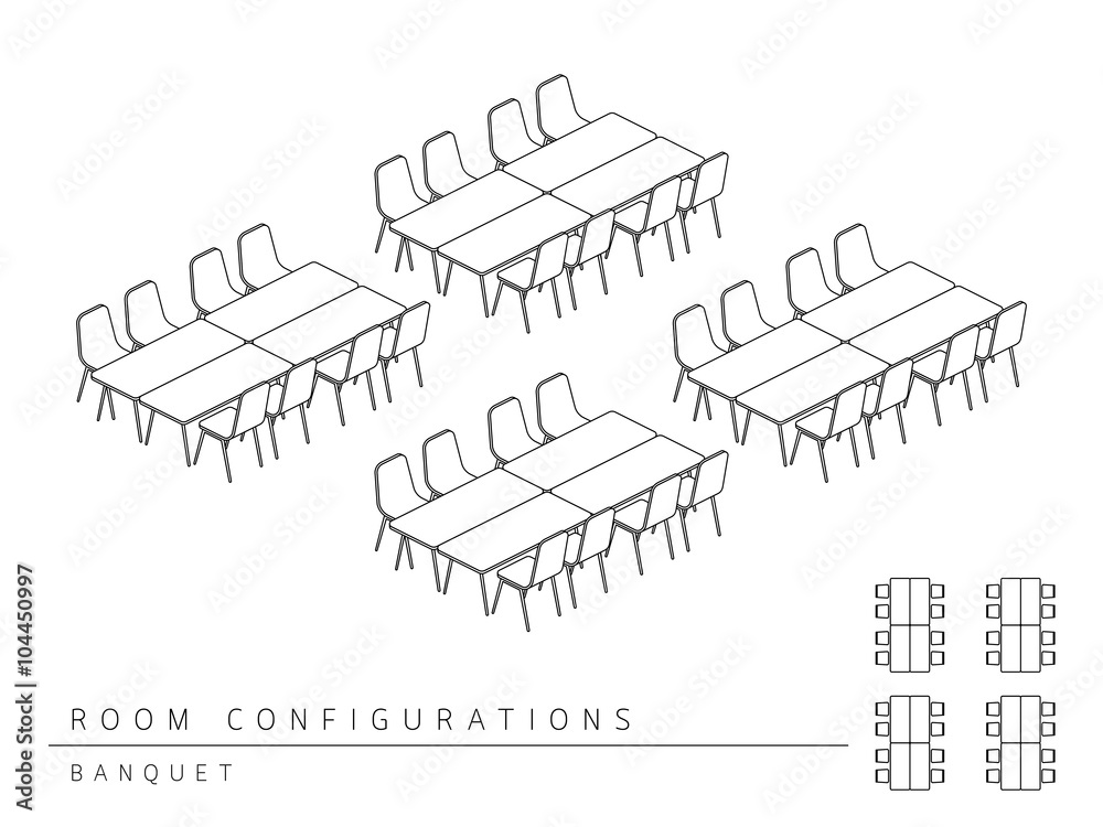 Meeting room setup layout configuration Banquet isometric style ...