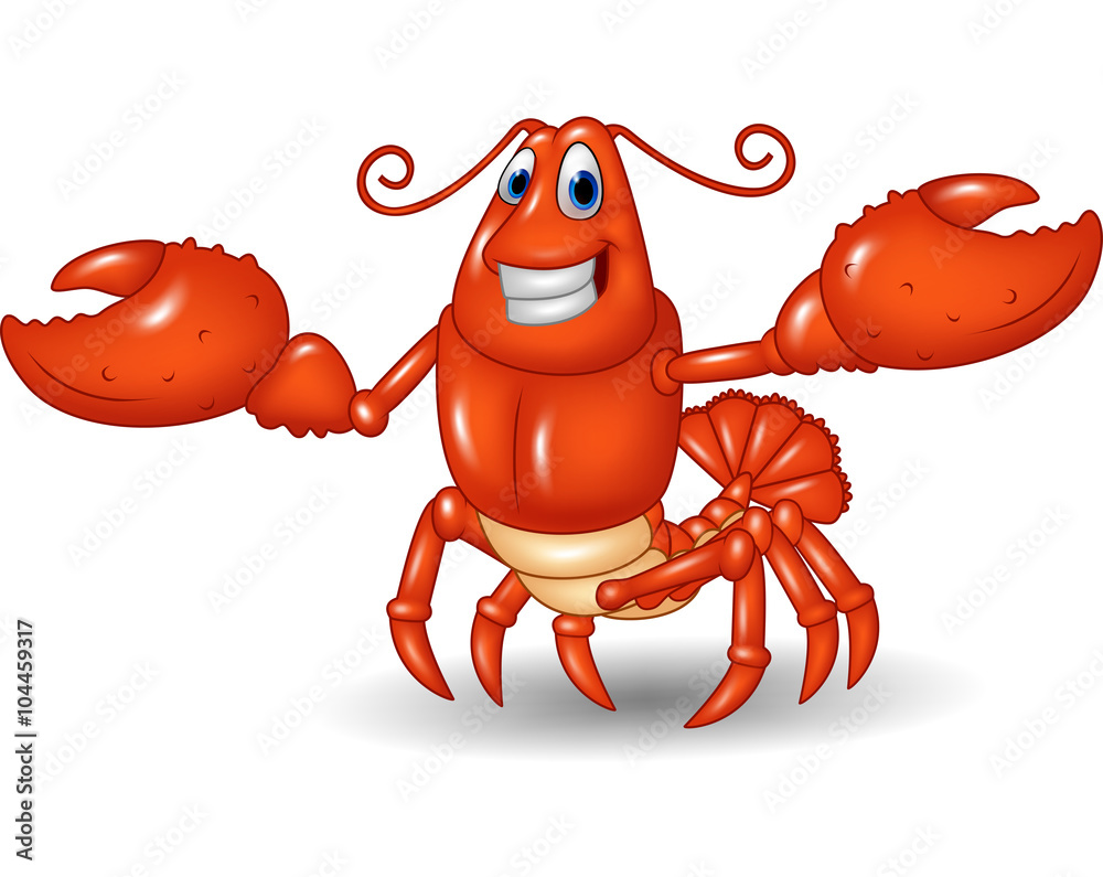 Cartoon happy lobster hands up isolated on white background Stock ...