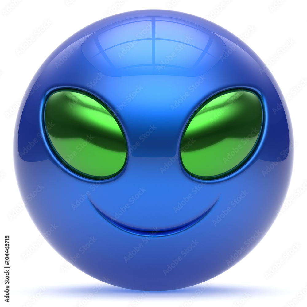 Smiley alien face cartoon cute head emoticon monster blue Stock ...