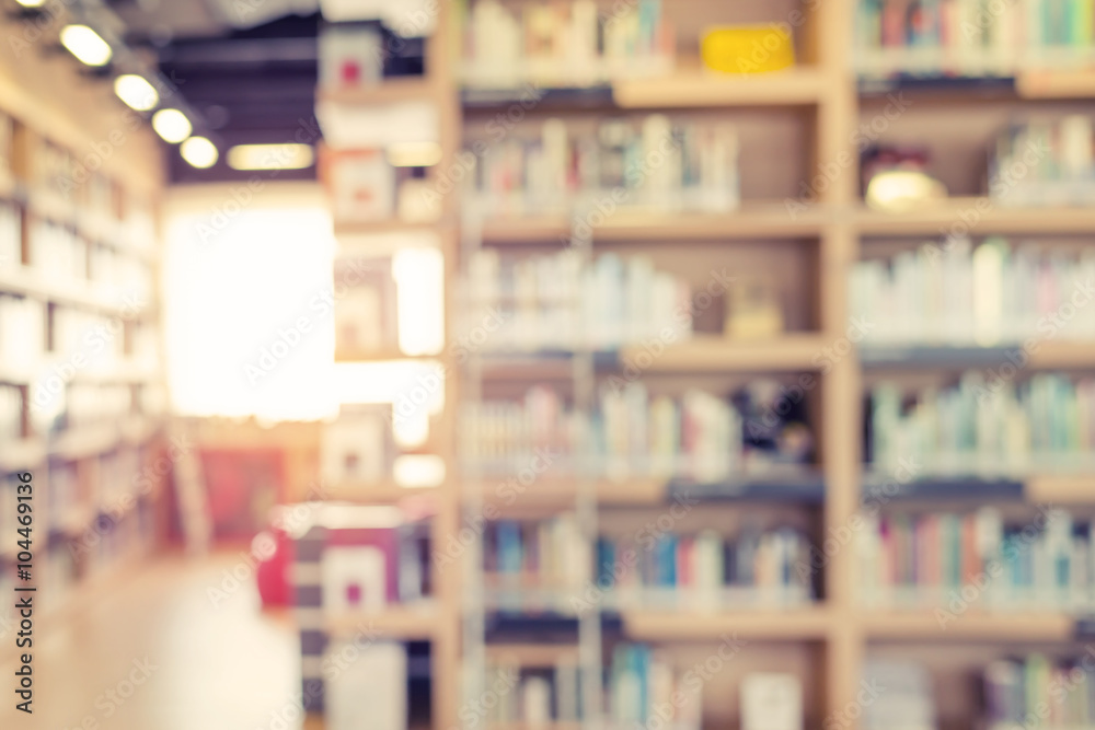 Library room interior blur background for your design - vintage color ...