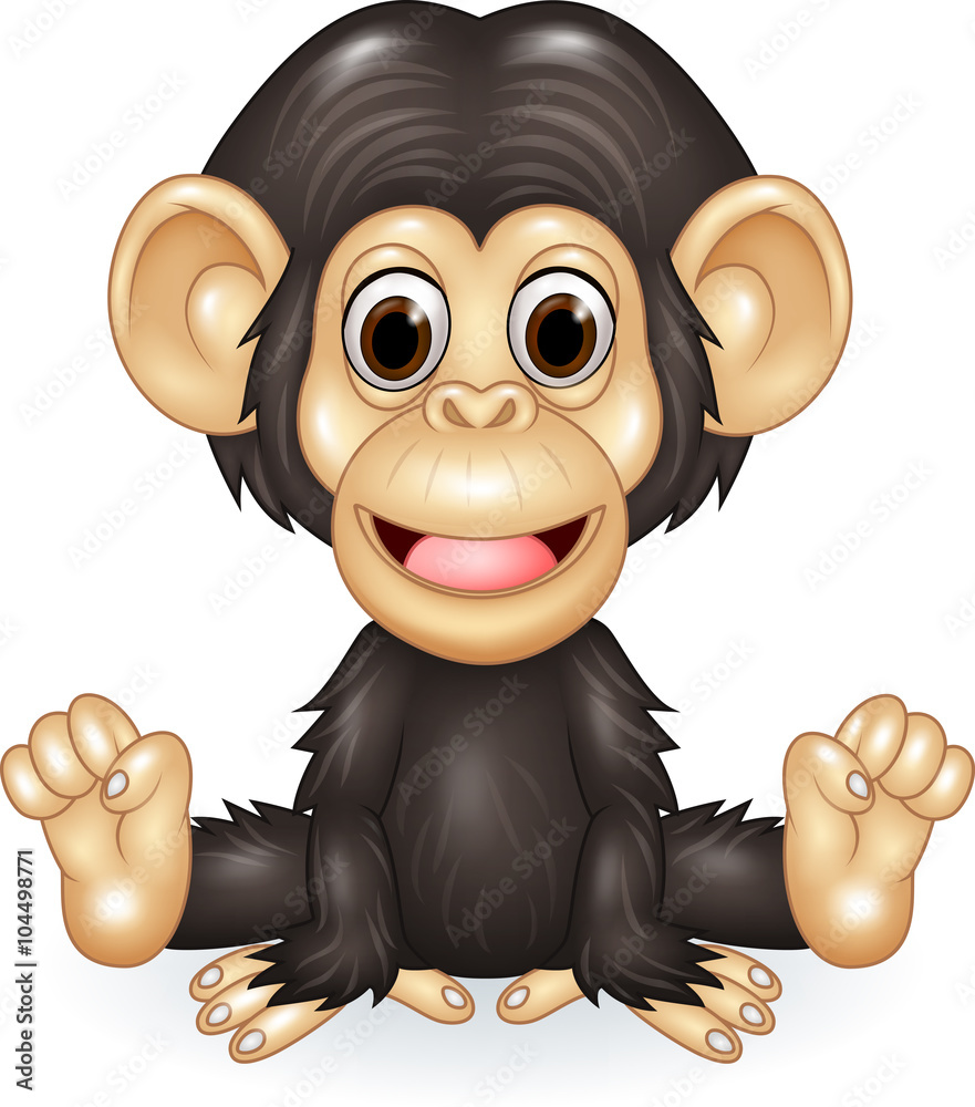 Cartoon funny baby chimpanzee sitting isolated on white background ...