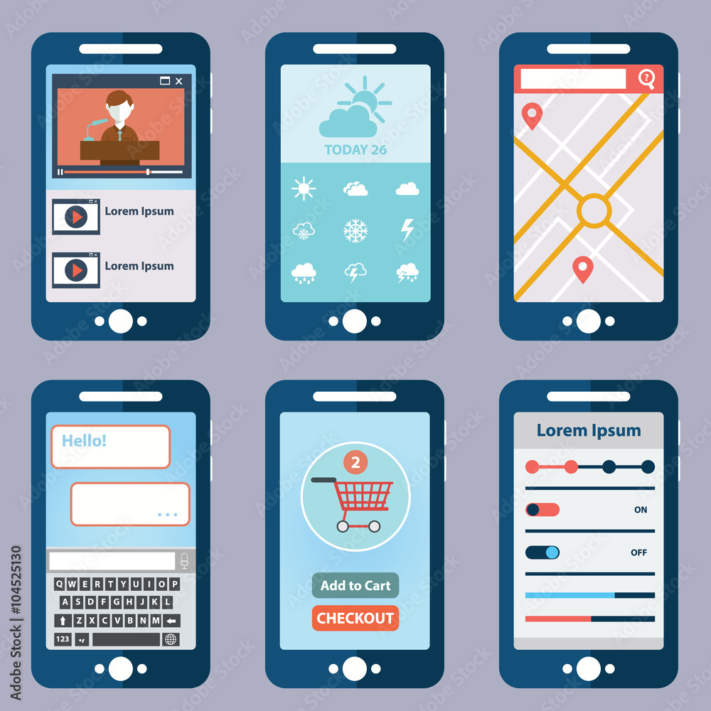 Flat vector collection of modern mobile phones with different user ...