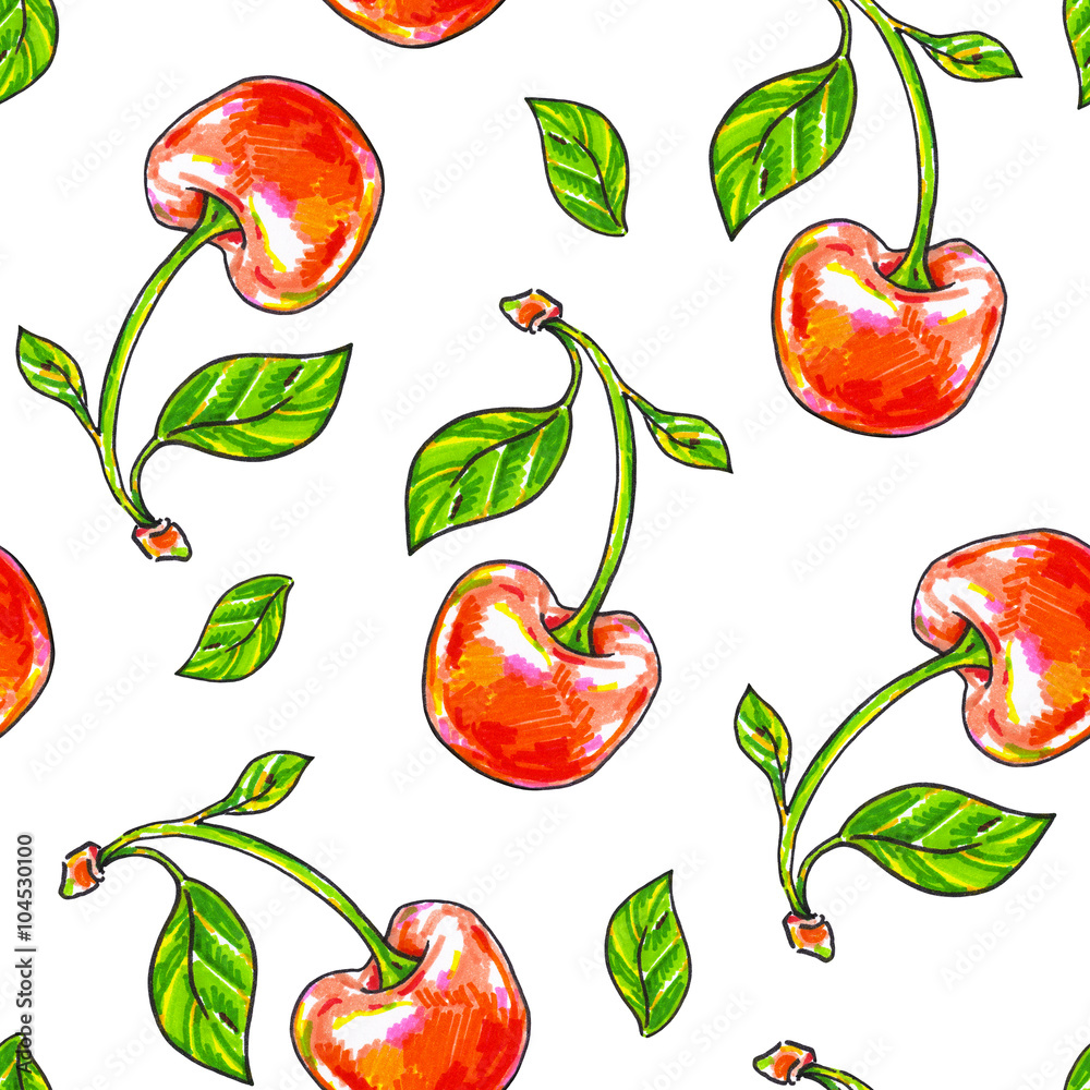 Cherry sweet on a white background. Seamless pattern for design ...