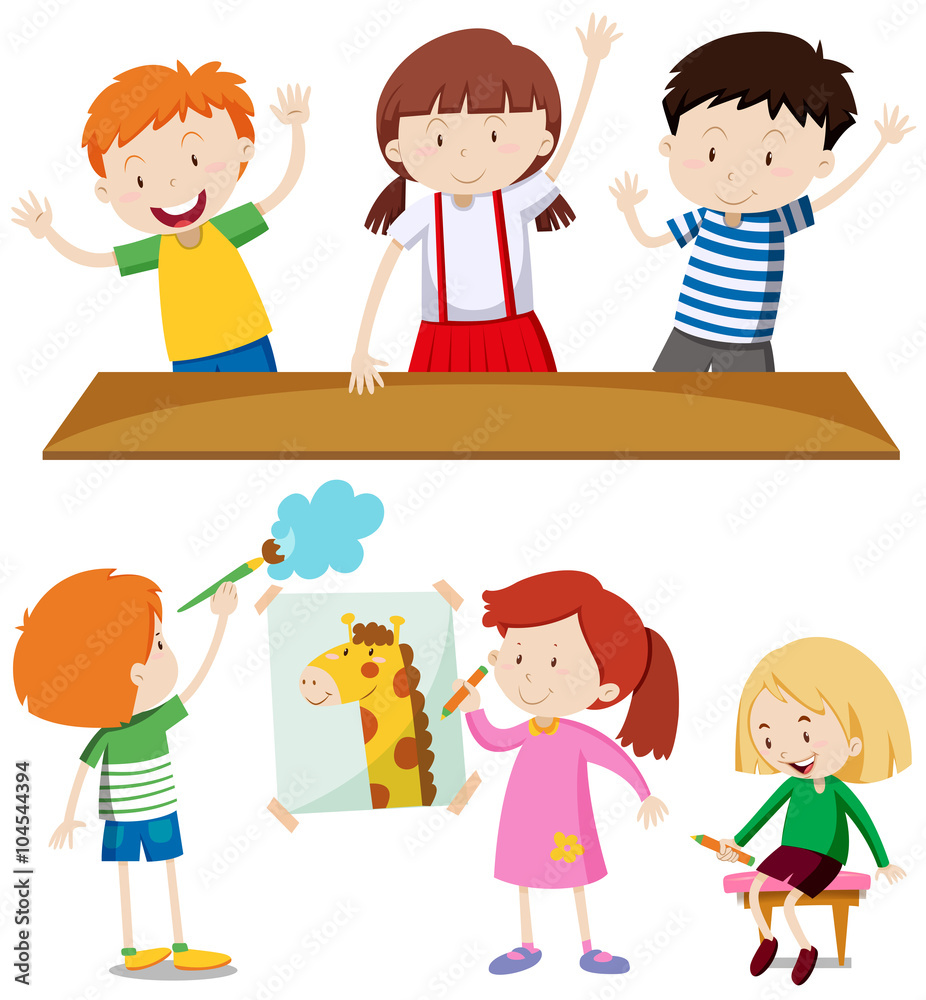 Boys and girls learning at school Stock Vector | Adobe Stock