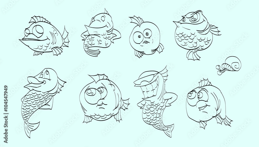 Colorful vector illustrations of line drawings collection of cartoon ...