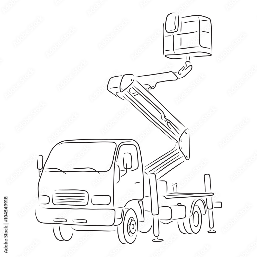 Outline of bucket truck, vector illustration Stock Vector | Adobe Stock