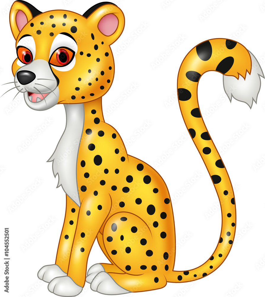Cartoon funny leopard sitting isolated on white background Stock Vector ...