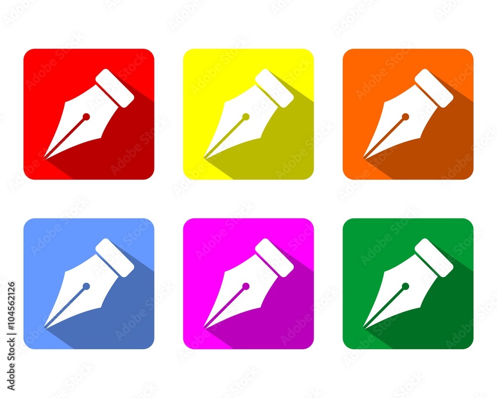 Pen icon flat square vector de Stock | Adobe Stock