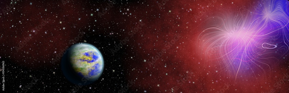 Unknown signals from space. Panoramic looking into deep space. Dark ...