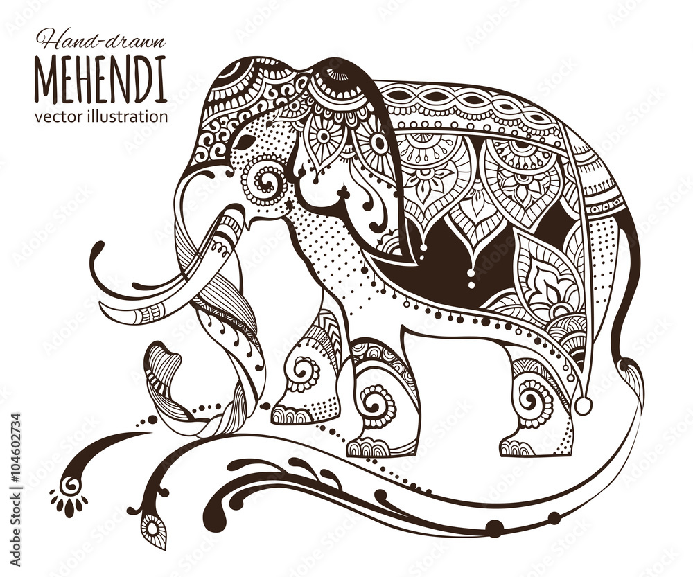 Hand-drawn mehendi elephant. Ethnic african, indian, totem tatoo design ...