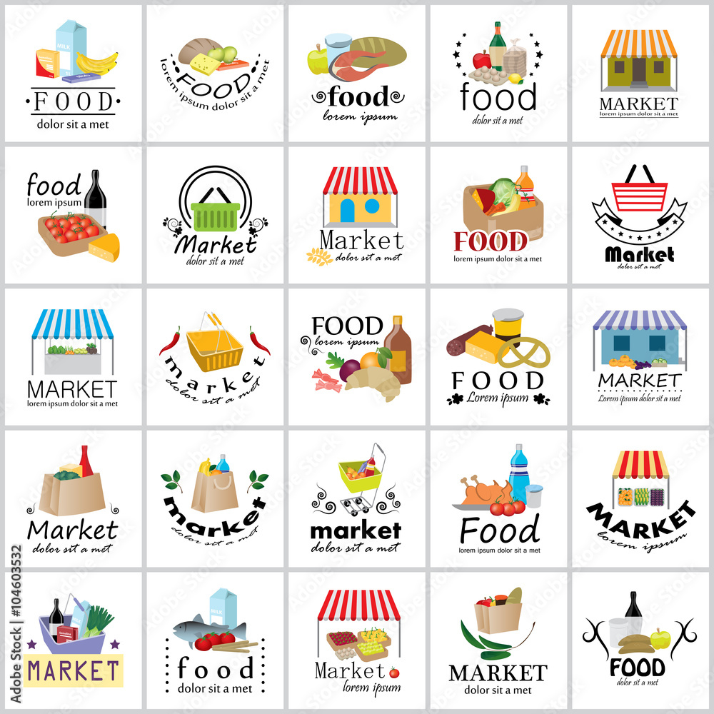 Market Food Icons Set - Vector Illustration Stock Vector | Adobe Stock