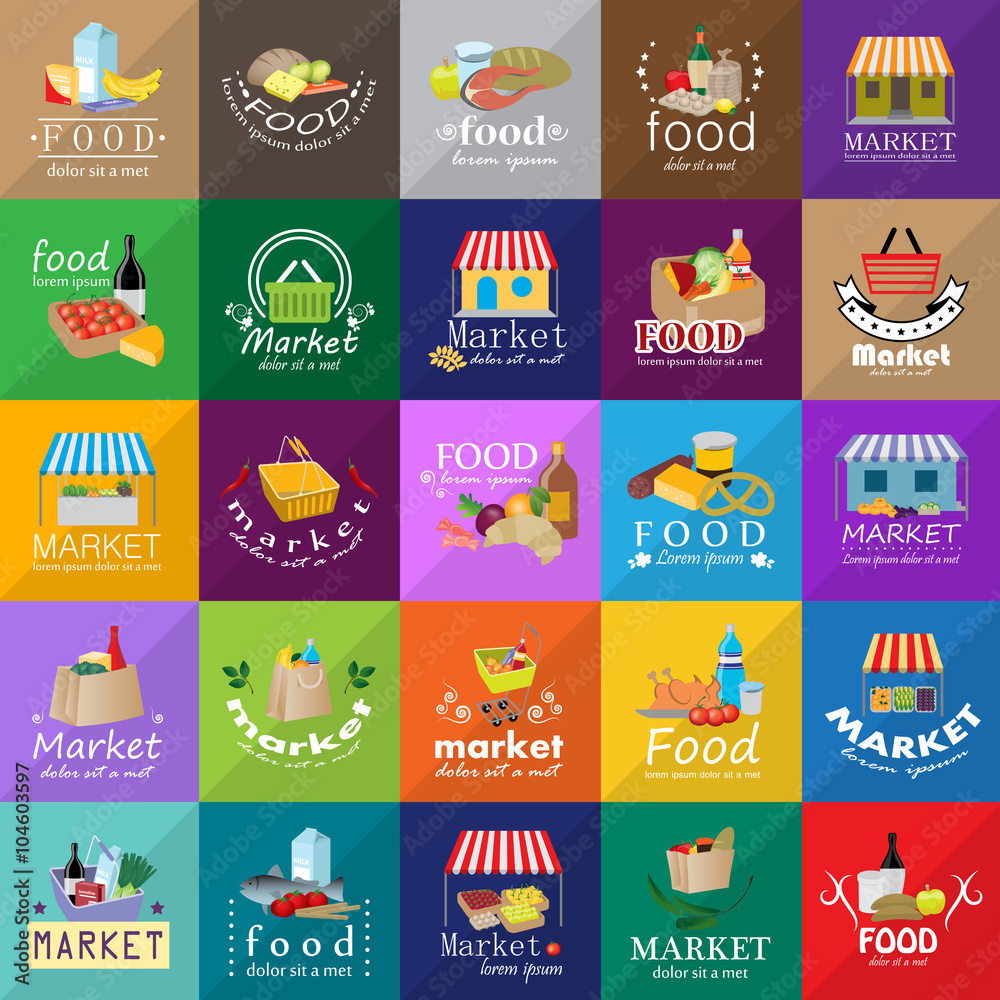 Market Food Icons Set - Vector Illustration Stock Vector | Adobe Stock