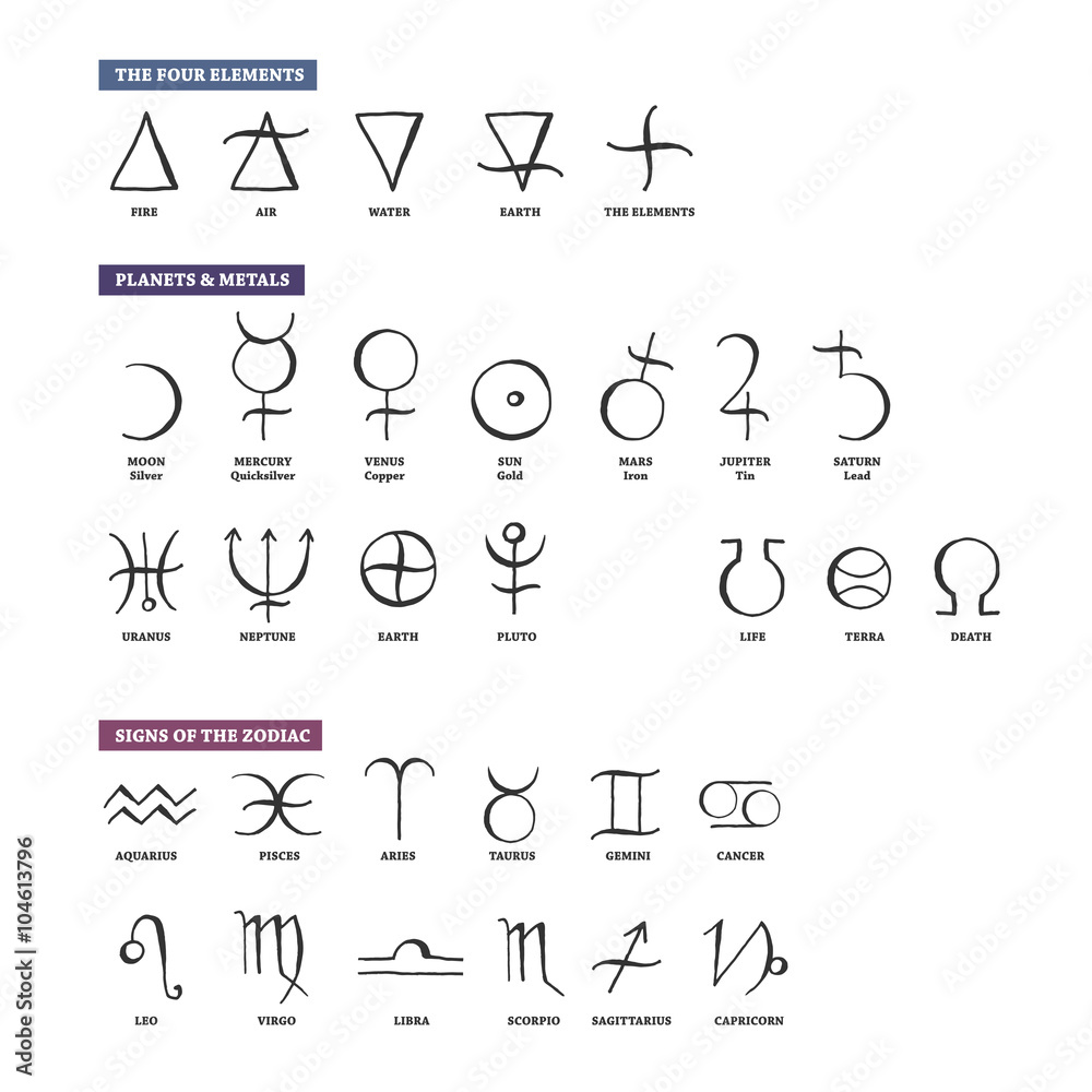 Set of trendy vector alchemy symbols collection isolated on white ...
