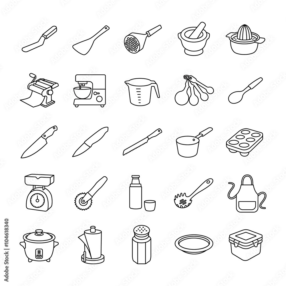 Kitchenware II outlines vector icons Stock Vector | Adobe Stock