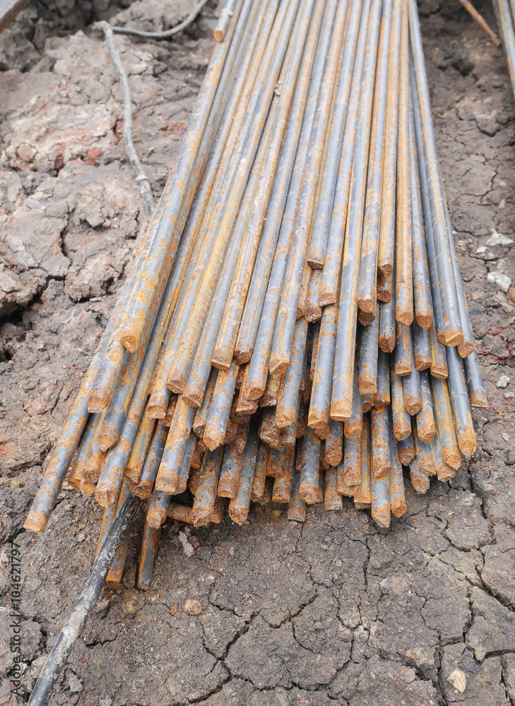 Steel rods or bars used to reinforce concrete in construction Stock ...