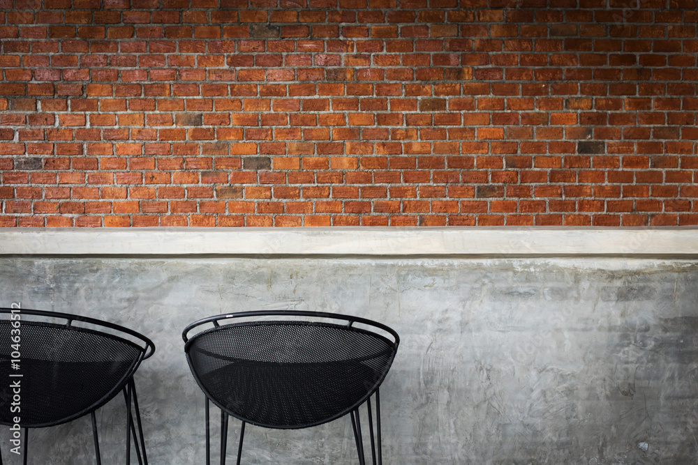 design of interior, counter bar made from cement with iron seat Stock ...