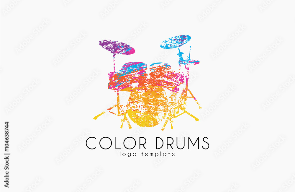 Drums logo. Color music logo. Music logo. Logo in grunge style ...