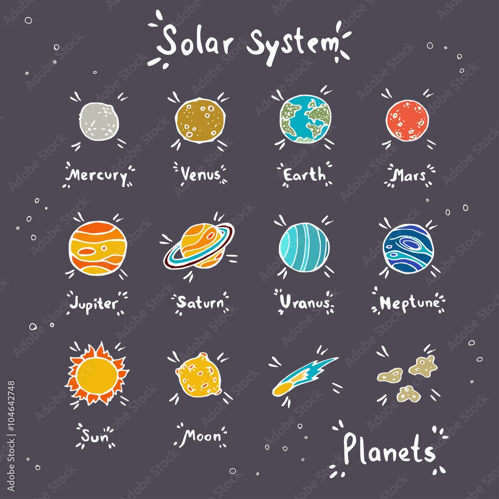 Set of doodle solar system planets Stock Vector | Adobe Stock