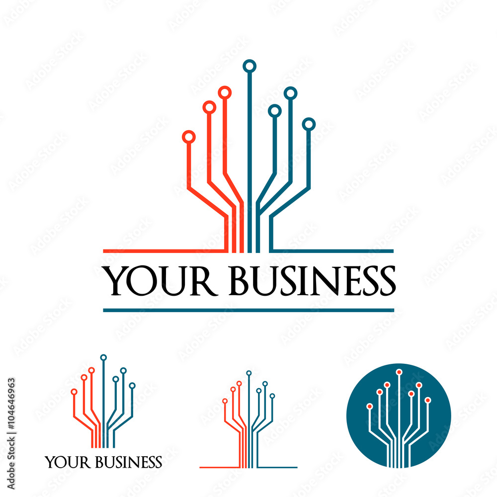 Computer Network Tree Technology Logo Stock Vector | Adobe Stock