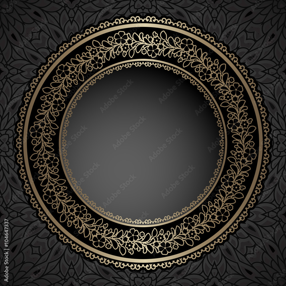 Gold circle frame on black pattern Stock Vector | Adobe Stock