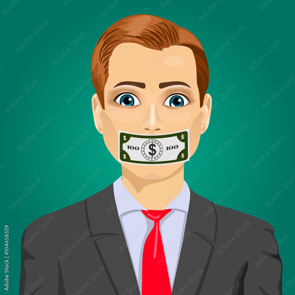 handsome young corrupt man wuth hundred dollar bill taped to mouth ...