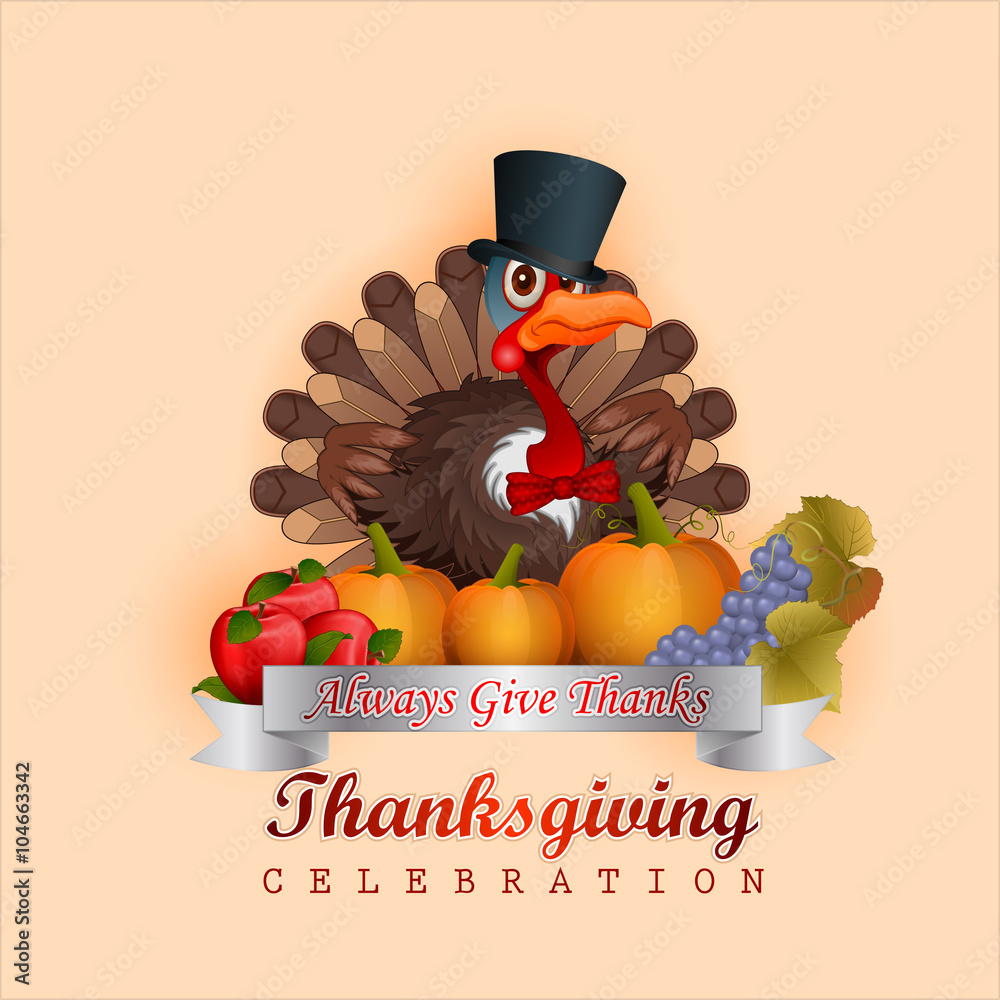 Happy Thanksgiving message and cartoon turkey very proud of his ...