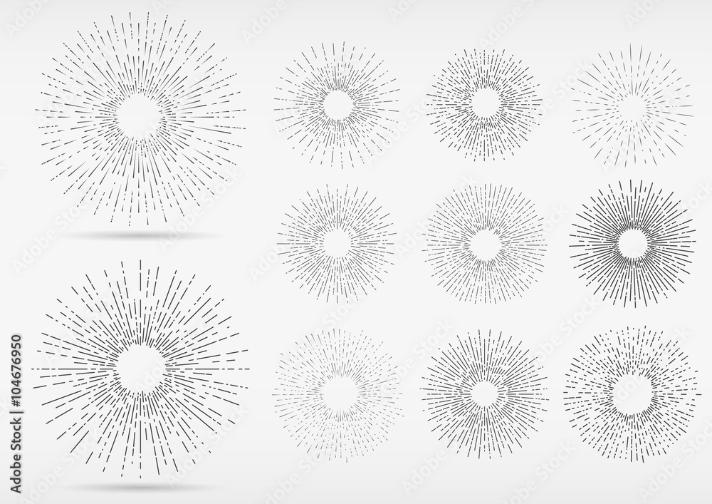 Linear drawing of rays of the sun in Hand Drawing style. Graphic ...