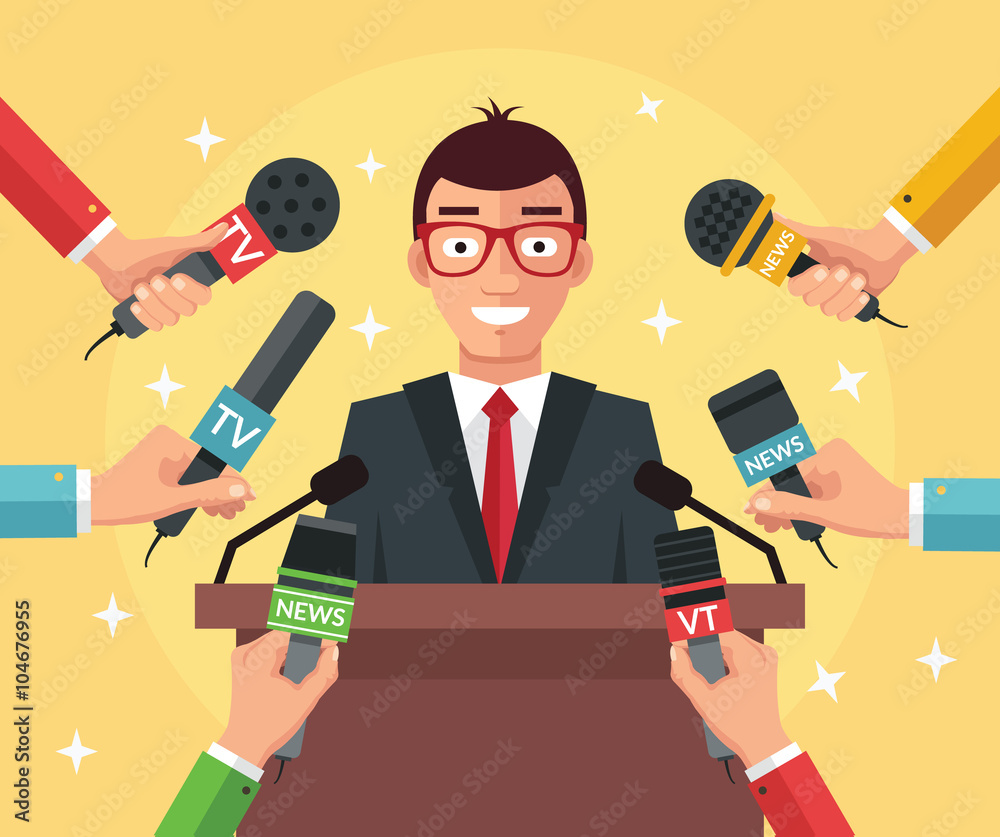 Press conference. Vector flat illustration Stock Vector | Adobe Stock