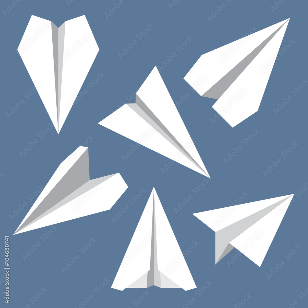Paper Plane Flat Symbols Set. Paper Origami Airplanes. Stock Vector ...