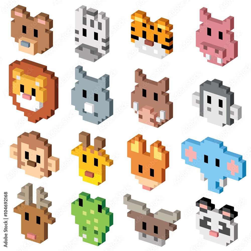 Vector illustration of Animal cartoon - Pixel art style Stock Vector ...