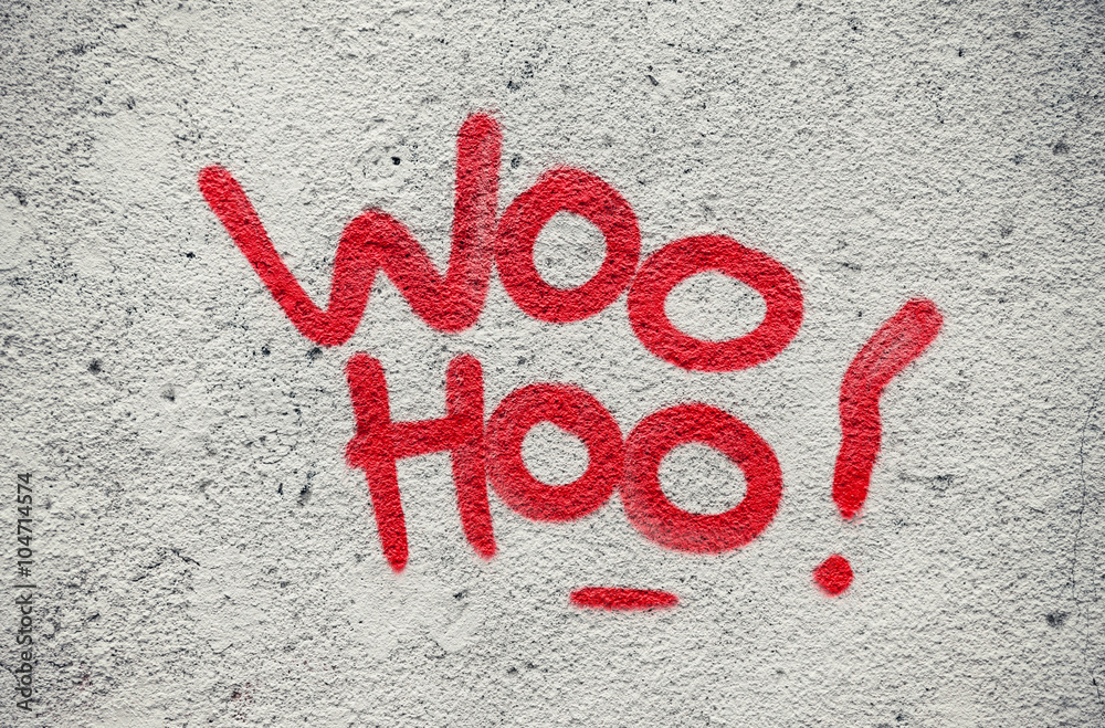 Red color shout out woo hoo written on the wall Stock Photo | Adobe Stock