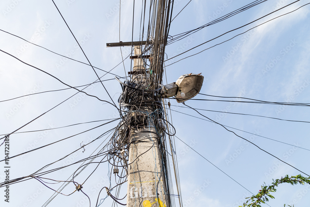 Lamp post with multiple wire connection infrastructure in underd Stock ...